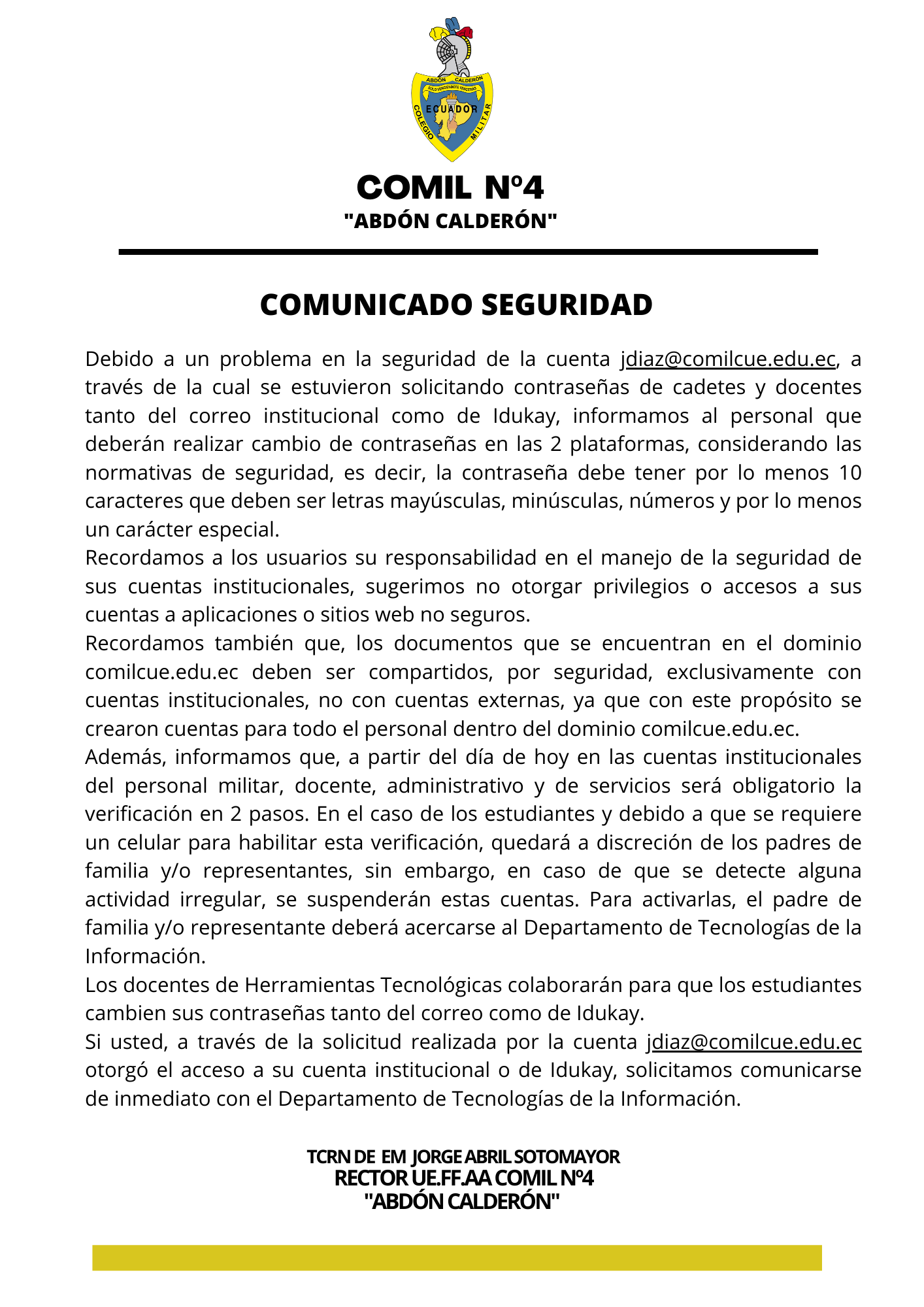 Comunicado Seguridad – Colegio Militar